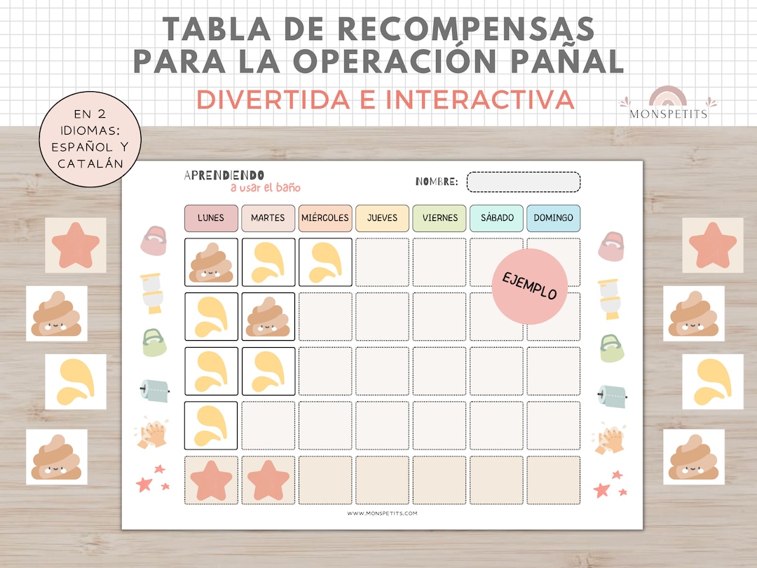 Tabla Recompensas Operación Pañal Niños Bebés, Imprimible A4, Español ...