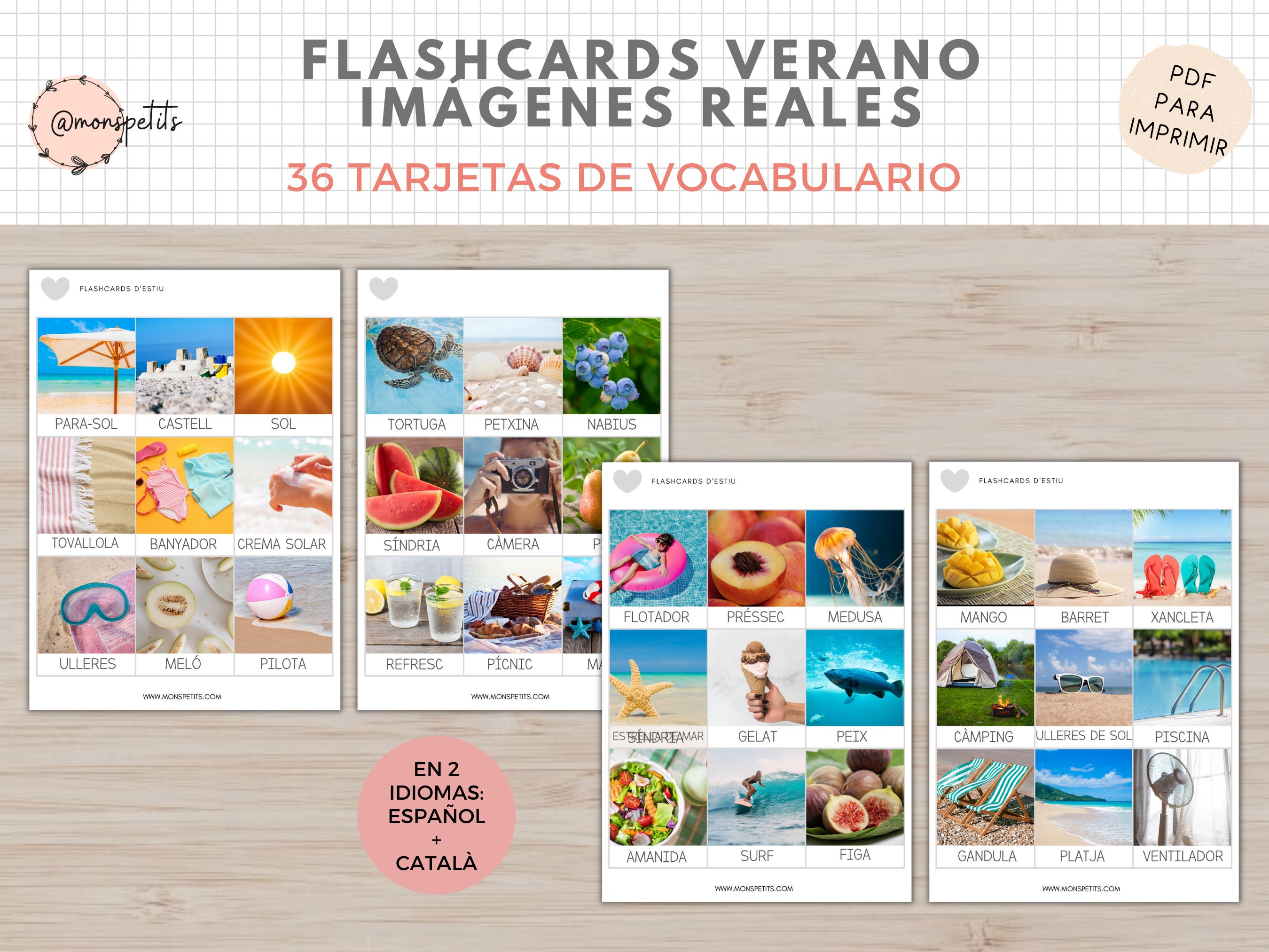 36 Flashcards Vocabulario Verano, Imágenes Reales, Imprimible Niños ...