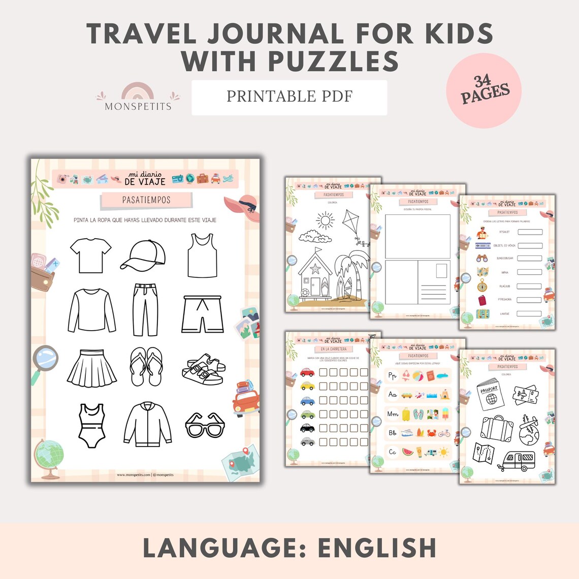 Travel Journal for Kids, Vacation Activity Book, Early Childhood ...