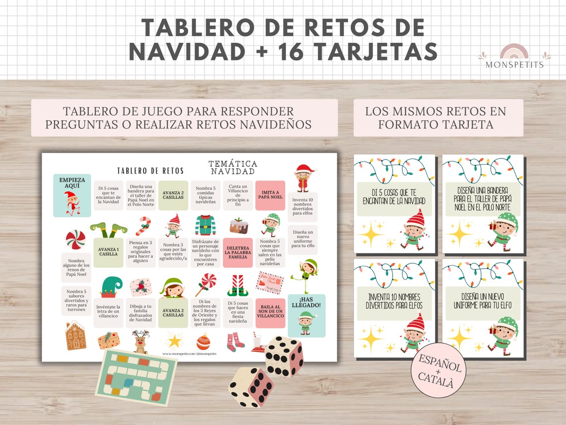 Tablero Retos Navideños, Tarjetas De Preguntas Y Retos De Navidad ...