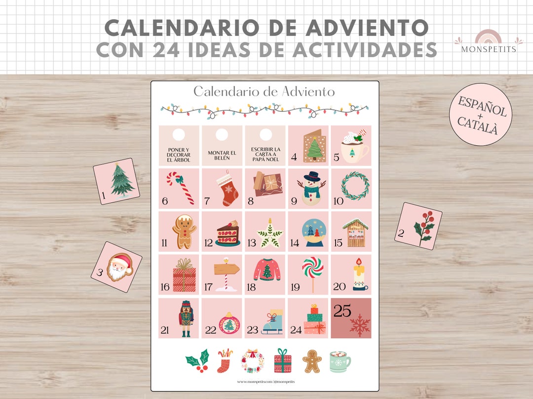 Calendario Adviento Imprimible Rojo, Plantilla con 24 Ideas de ...
