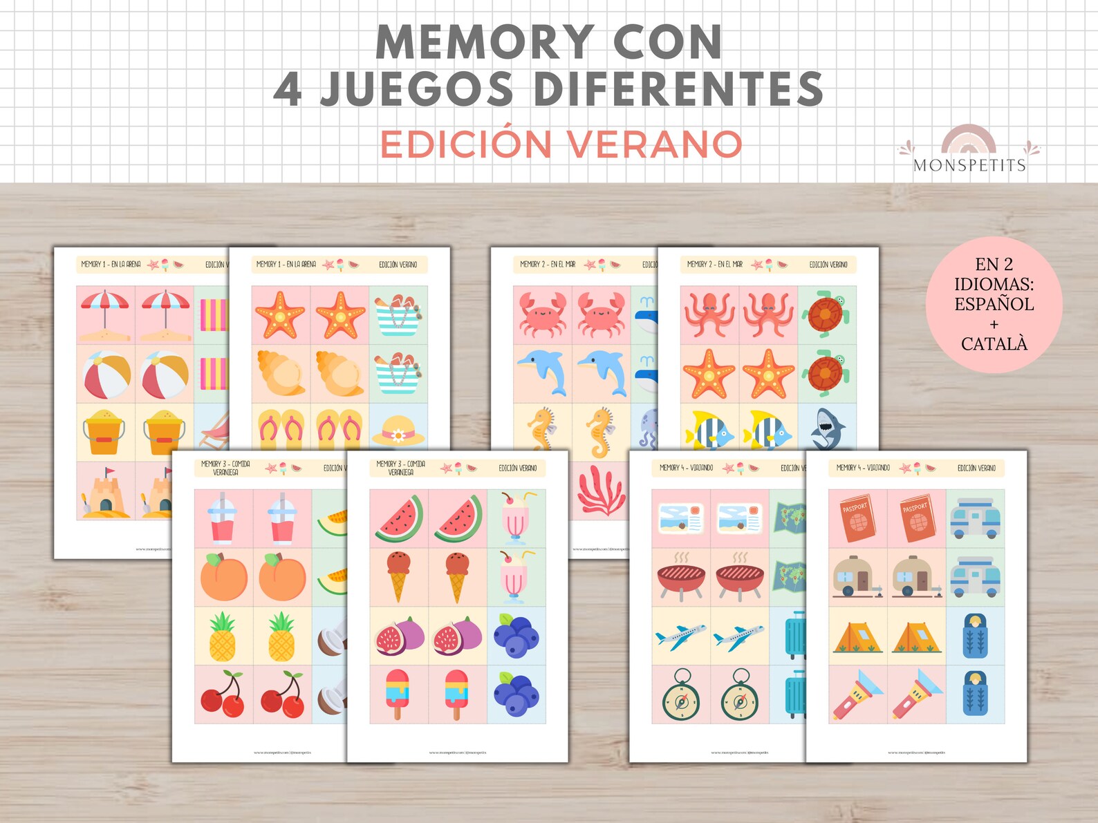 Juego Memory Verano, Vocabulario, Verano, Niños, Imprimible, Español ...