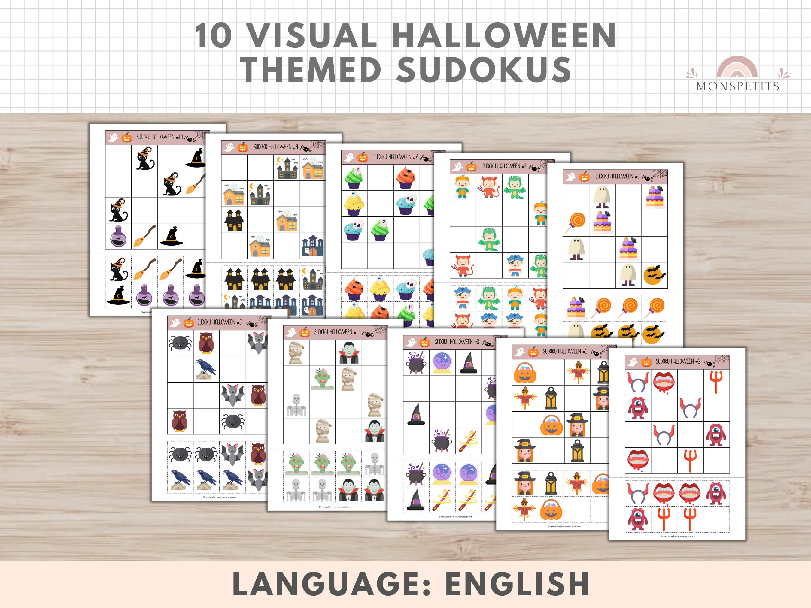 10 Halloween Themed Sudokus, Game, Logic, Math, Kids, Printable ...