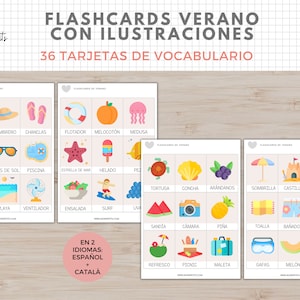36 Flashcards Vocabulario Verano, Dibujos, Imprimible Niños Español I ...