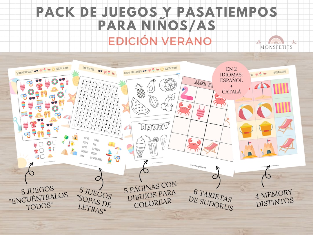 Pack Juegos Y Pasatiempos Verano Para Niños, Imprimible, Español ...