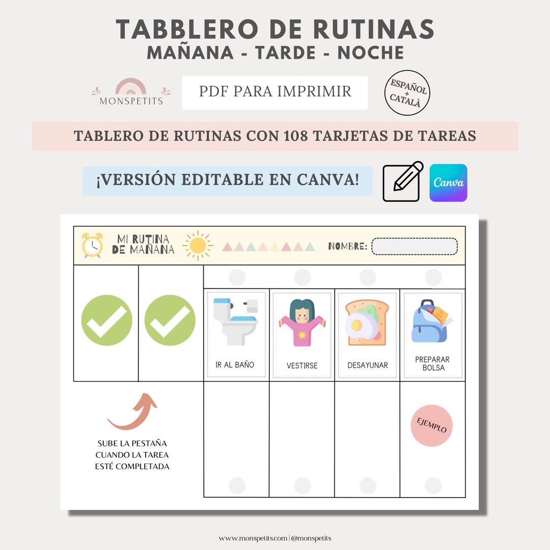 Tablero de Rutinas EDITABLE en Canva, Plantilla Imprimible, Niños ...