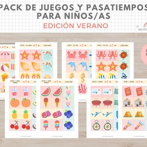 Pack Juegos Y Pasatiempos Verano Para Niños, Imprimible, Español, Català, Aprendizaje, Descarga ...