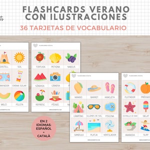 36 Flashcards Vocabulario Verano, Dibujos, Imprimible Niños Español I ...