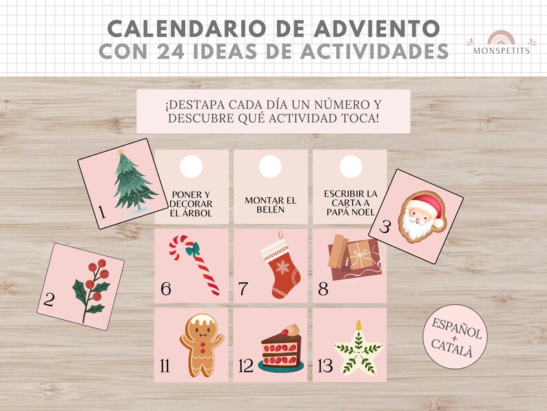 Calendario Adviento Imprimible Rojo, Plantilla con 24 Ideas de ...