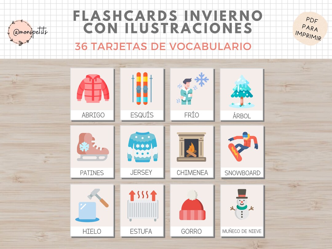 36 Flashcards Vocabulario Invierno Ilustraciones - Etsy