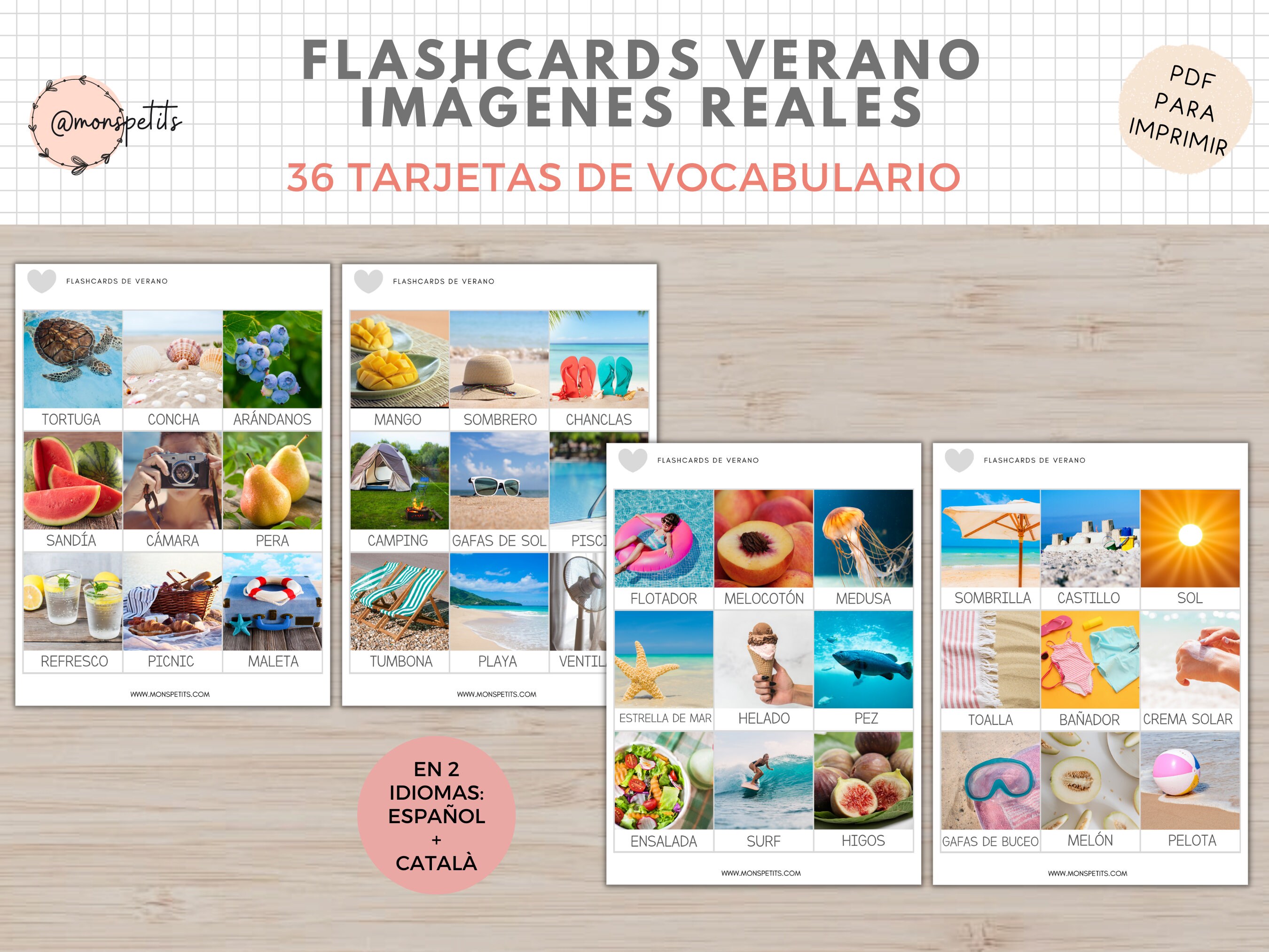 36 Flashcards Vocabulario Verano, Imágenes Reales, Imprimible Niños ...