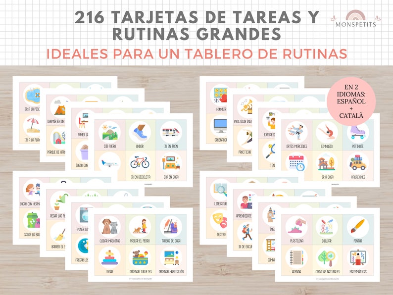 216 Tarjetas De Rutinas Grandes, Horario Niños, Organización, Español, Català, Imprimible ...
