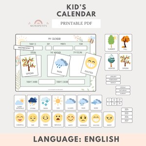 Printable Kids' Calendar, Seasons, Weather, Emotions, Morning Routines ...