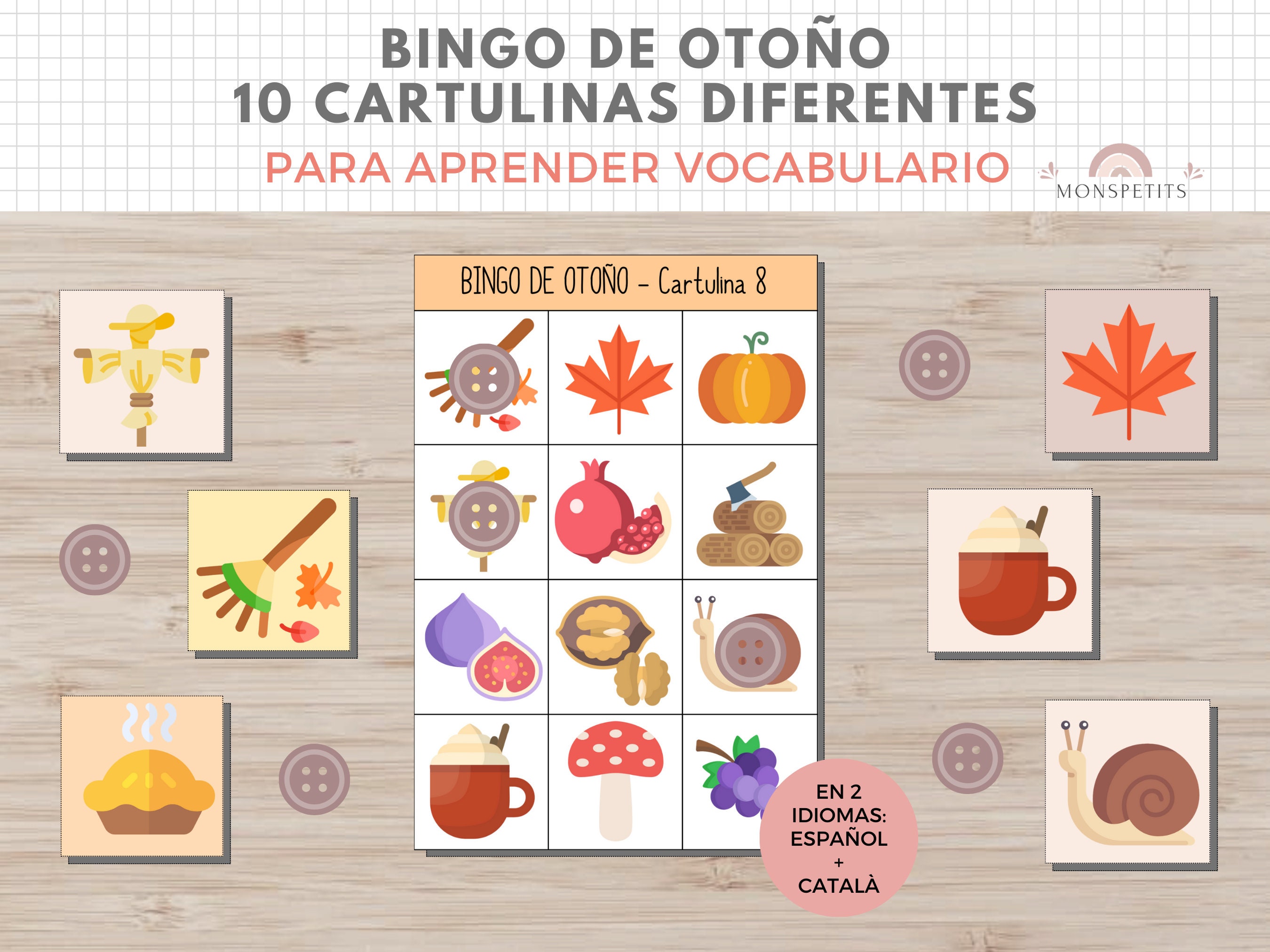 Bingo Temática Otoño, Juego, Vocabulario Niños, Imprimible, Español ...