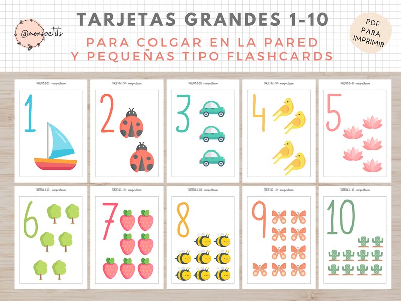 Tarjetas Números 1-10 Grandes Para Pared Flashcards Números Castellano ...