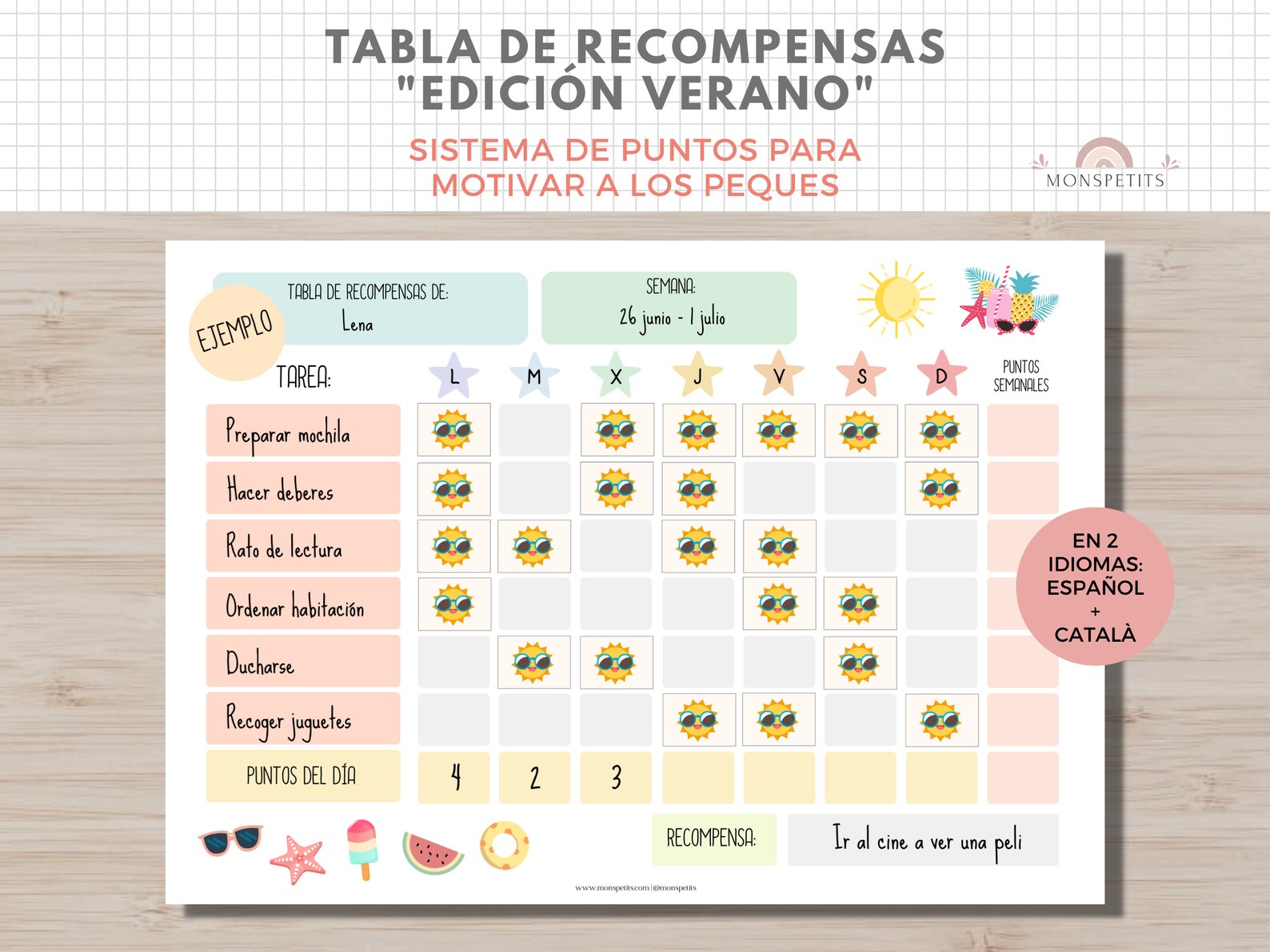 Tabla Recompensas, Sistema Puntos, Verano, Plantilla Imprimible ...