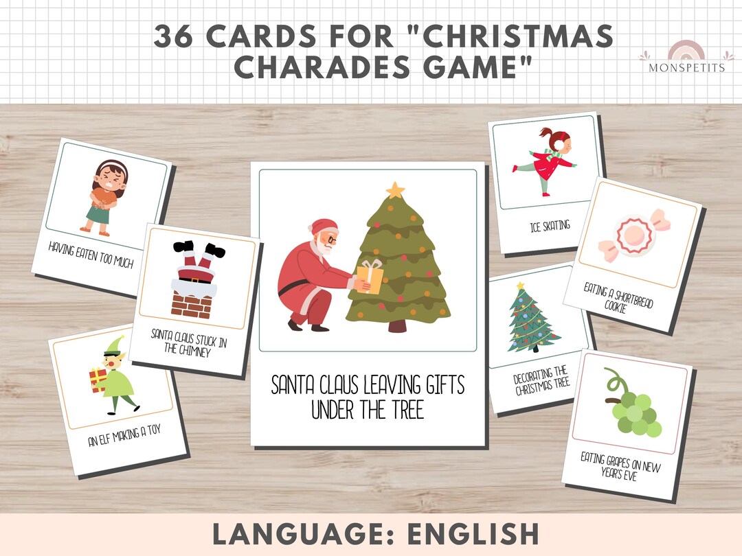 36 Christmas Charades Cards, Printable, Mime, Actions, Party ...