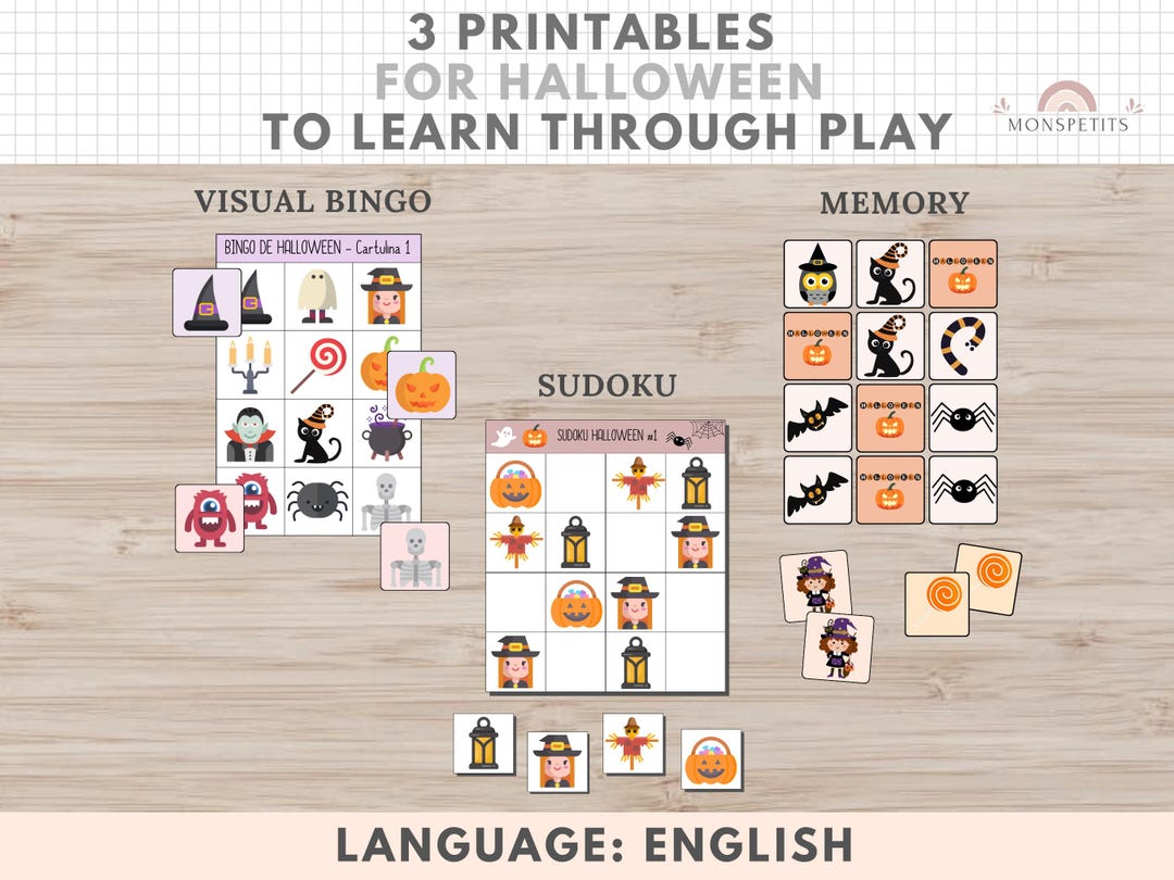3 Printable Halloween Games PDF: Learn, Party, Bingo, Sudoku, Memory ...