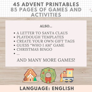 24 Advent Printables for Kids, 85 Pages, Christmas Games, Activities ...