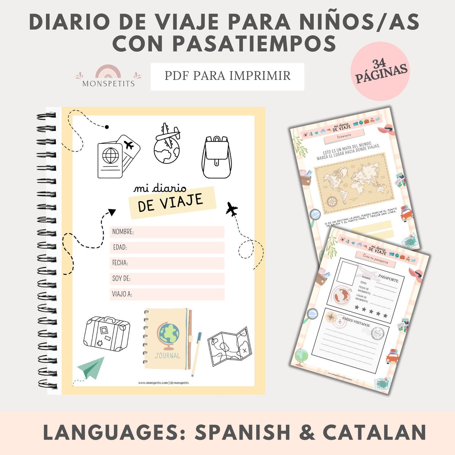 Diario De Viaje Para Niños, Cuaderno Actividades Vacaciones, Ed ...