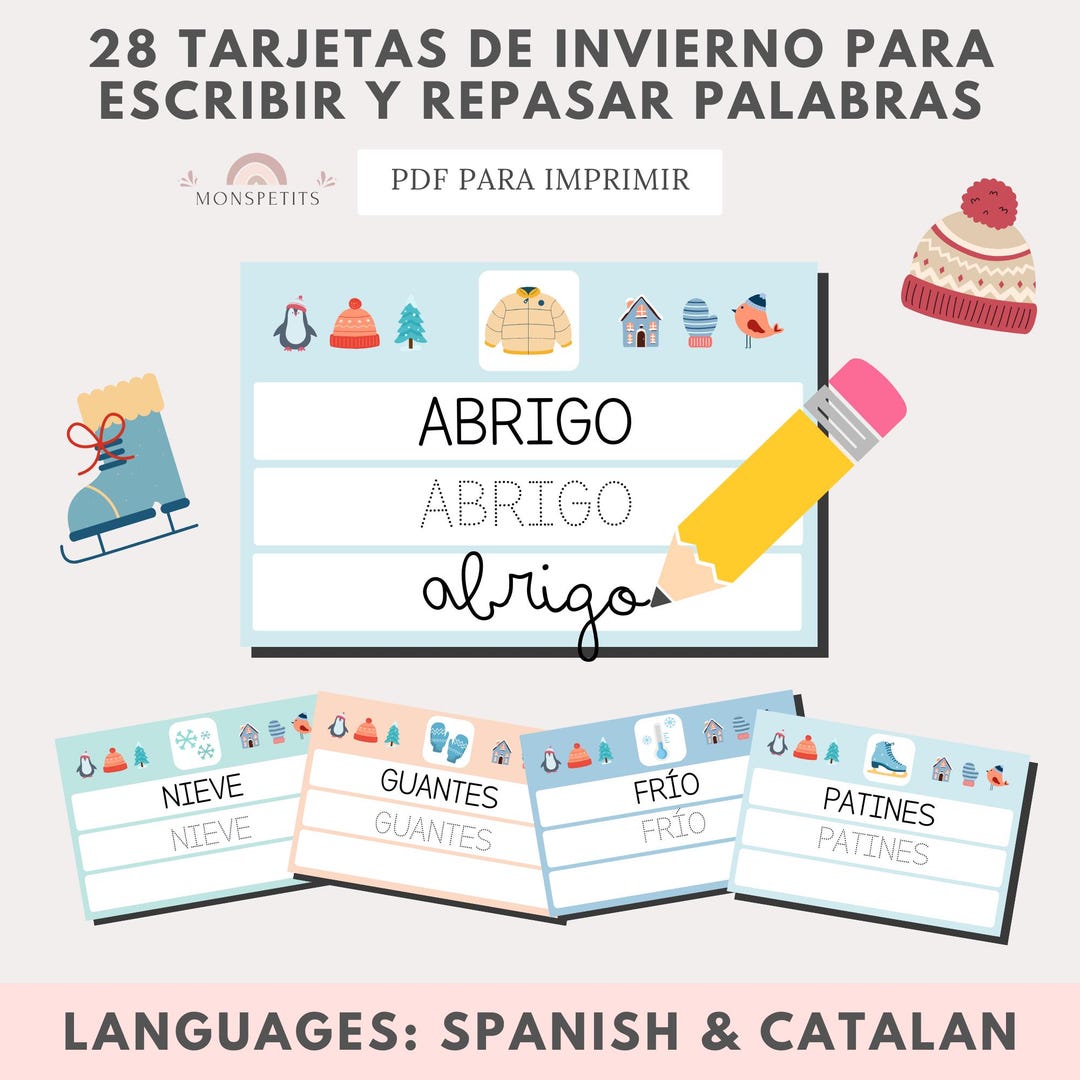 Tarjetas De Invierno Para Escribir Y Repasar Palabras – Imprimible PDF ...