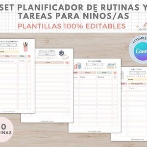 Set Planificador Rutinas Y Tareas Niños, IMPRIMIBLE Y EDITABLE A4 ...