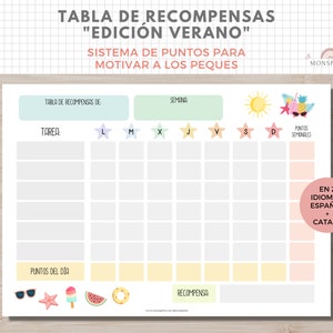 Tabla Recompensas, Sistema Puntos, Verano, Plantilla Imprimible ...