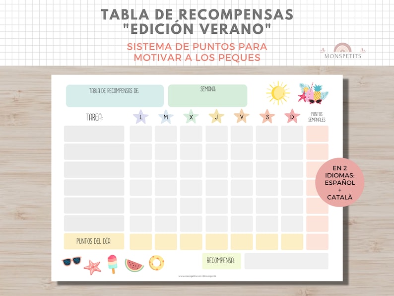 Tabla Recompensas, Sistema Puntos, Verano, Plantilla Imprimible ...