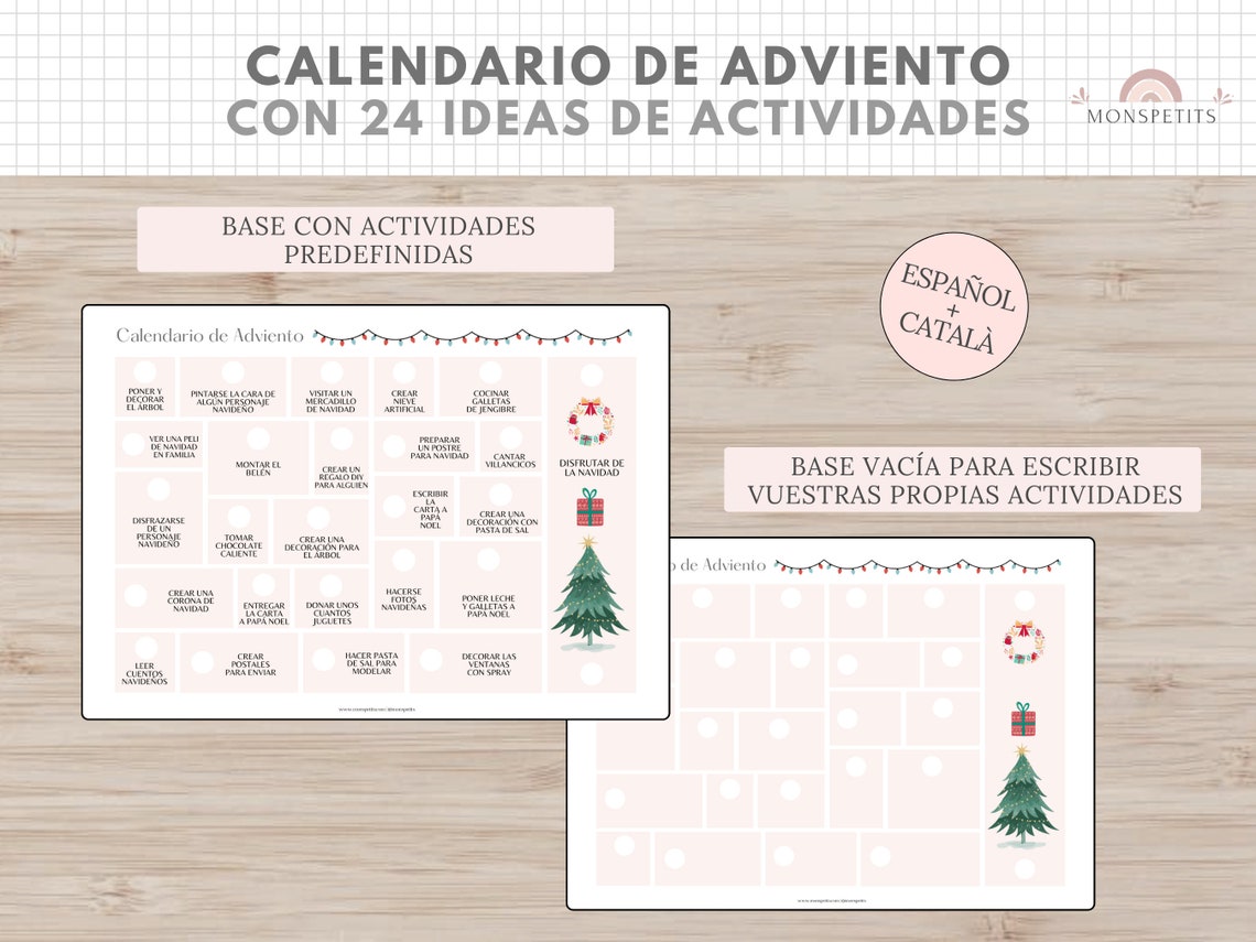 Calendario Adviento Imprimible Horizontal, Plantilla Con 24 Ideas De ...