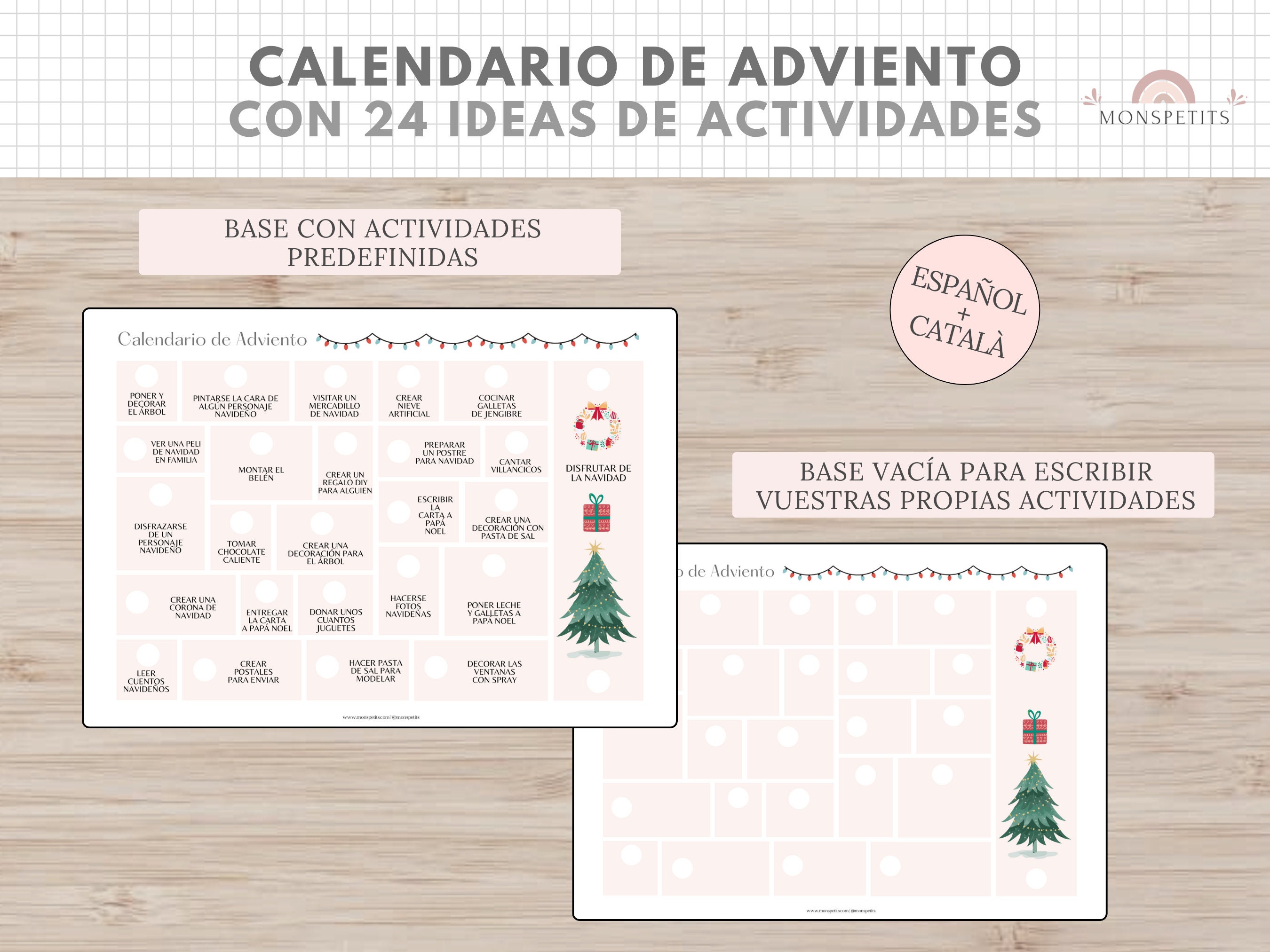 Calendario Adviento Imprimible Horizontal, Plantilla con 24 Ideas de ...