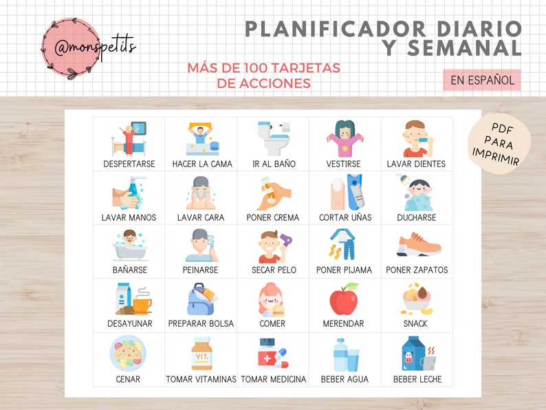 Planificador de Rutinas Diario y Semanal 100 tarjetas de acciones Español Hábitos y rutinas para ...