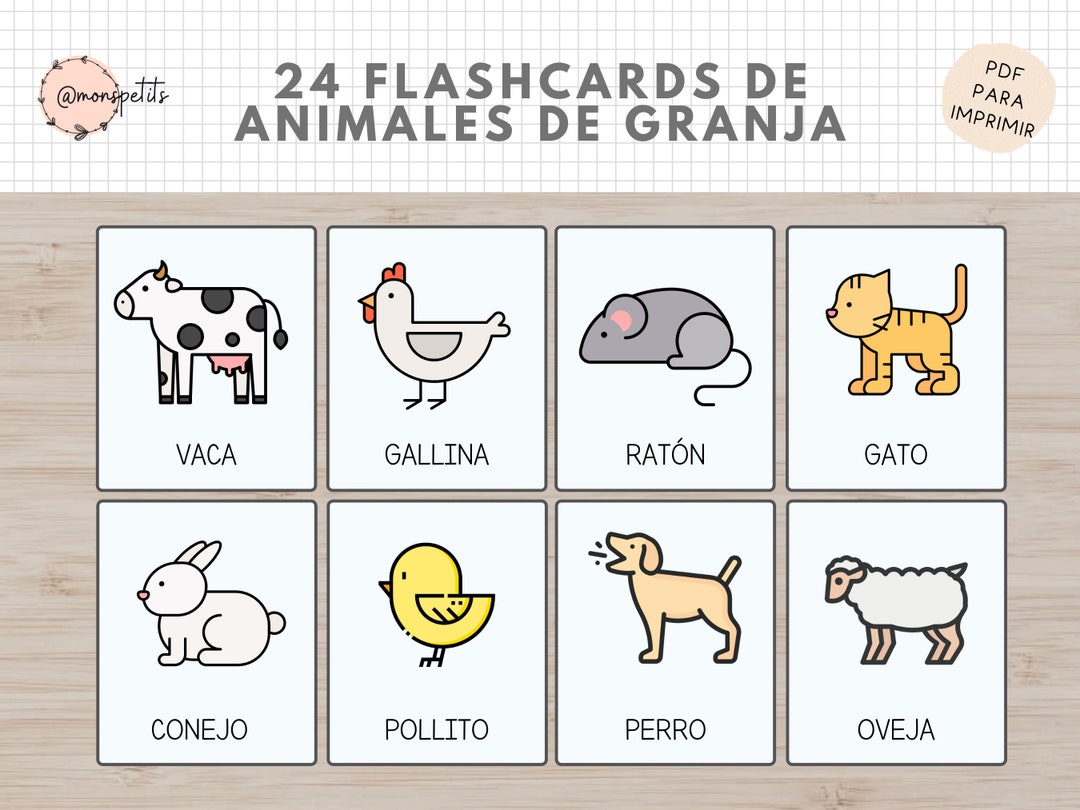 24 Flashcards Animales De Granja Castellano / Español - Vocabulario ...