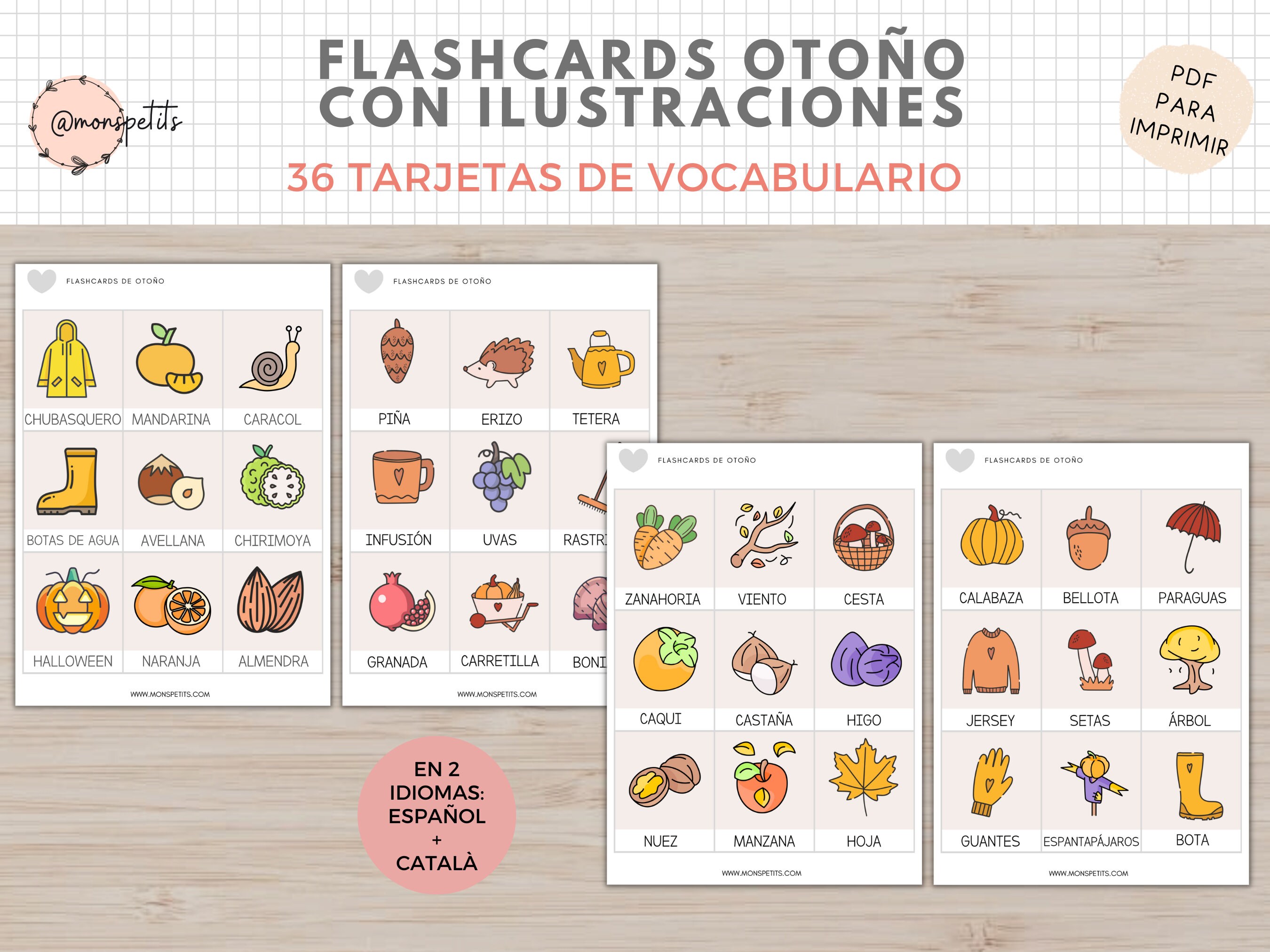 36 Flashcards Vocabulario Otoño, Dibujos, Imprimible Niños, Español I ...