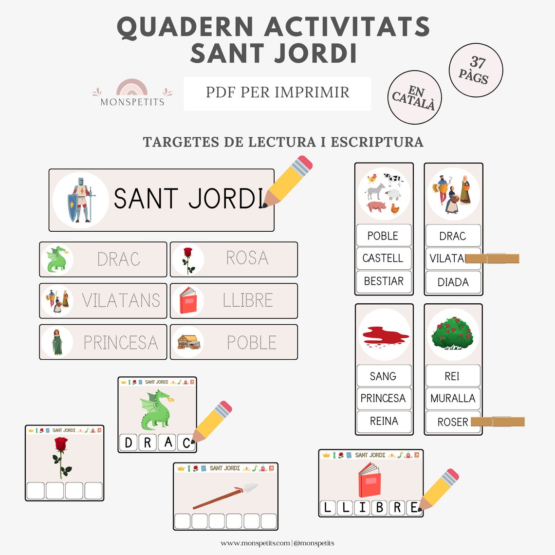 Quadern Sant Jordi Imprimible CATALÀ, Activitats Educació Infantil, Vocabulari, Lectoescriptura ...