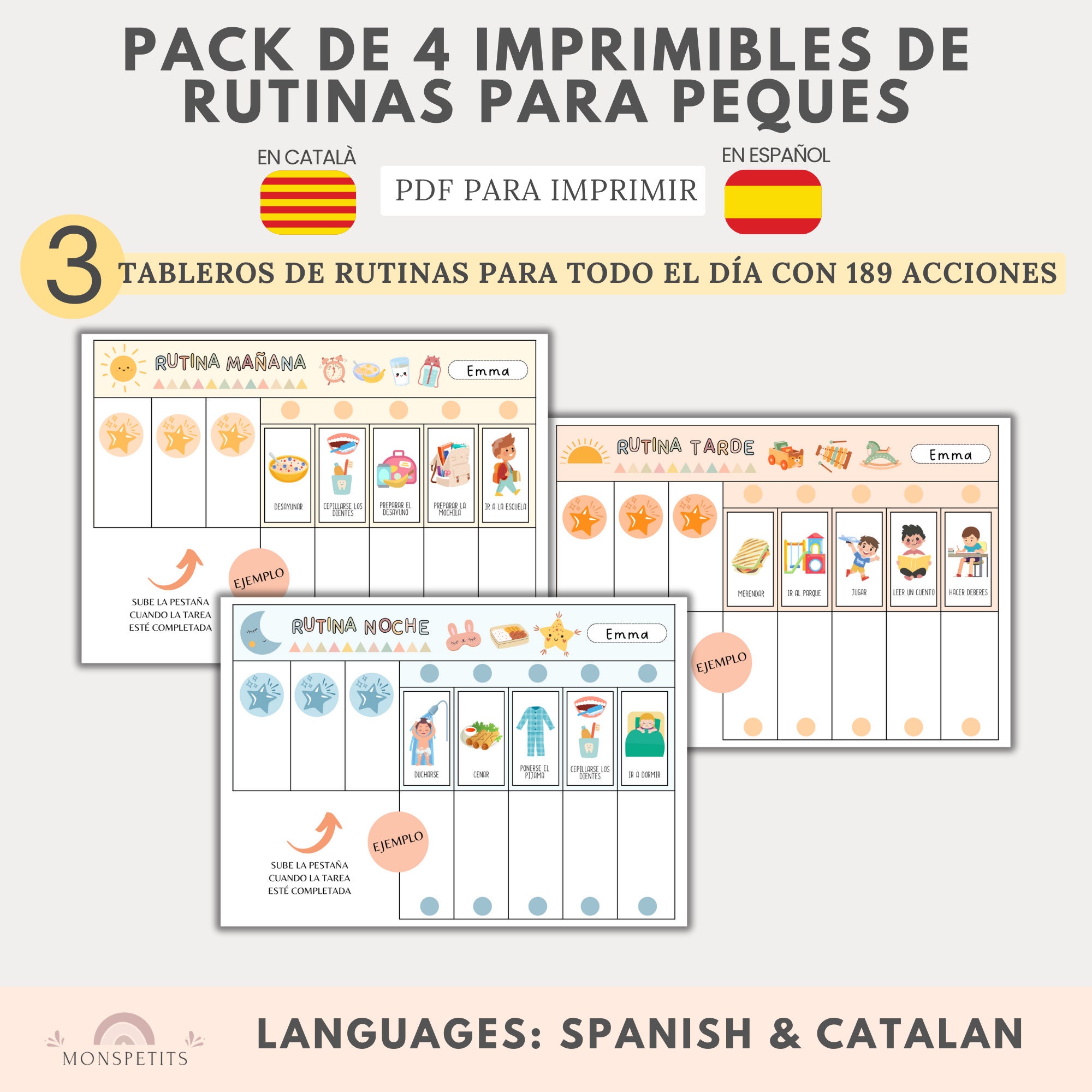 4 Imprimibles Rutinas Niños, Tareas, Hábitos, Calendario, PDF ...