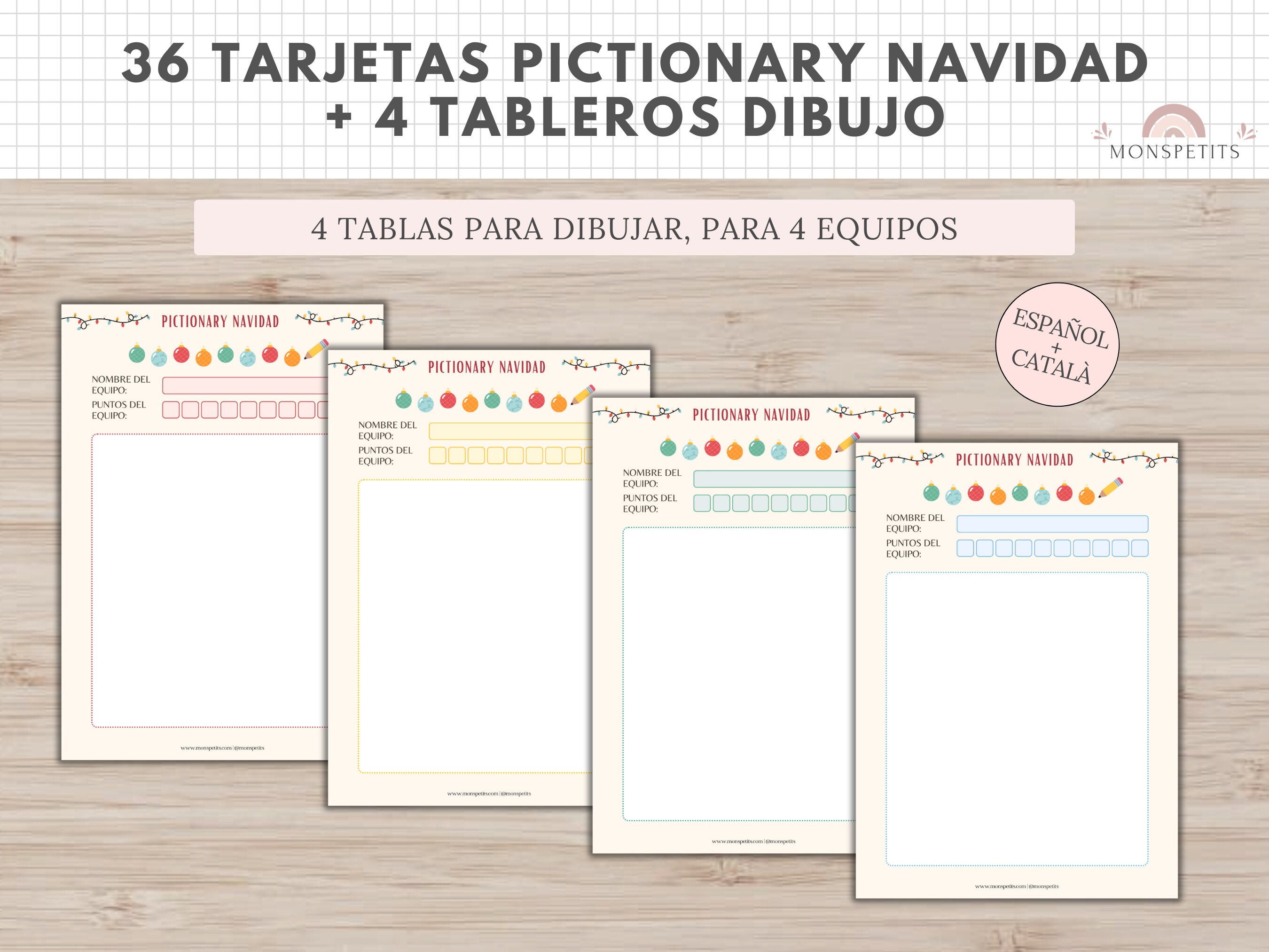 36 Tarjetas Pictionary Navidad, 4 Tableros para Pintar, Juego Navidad ...