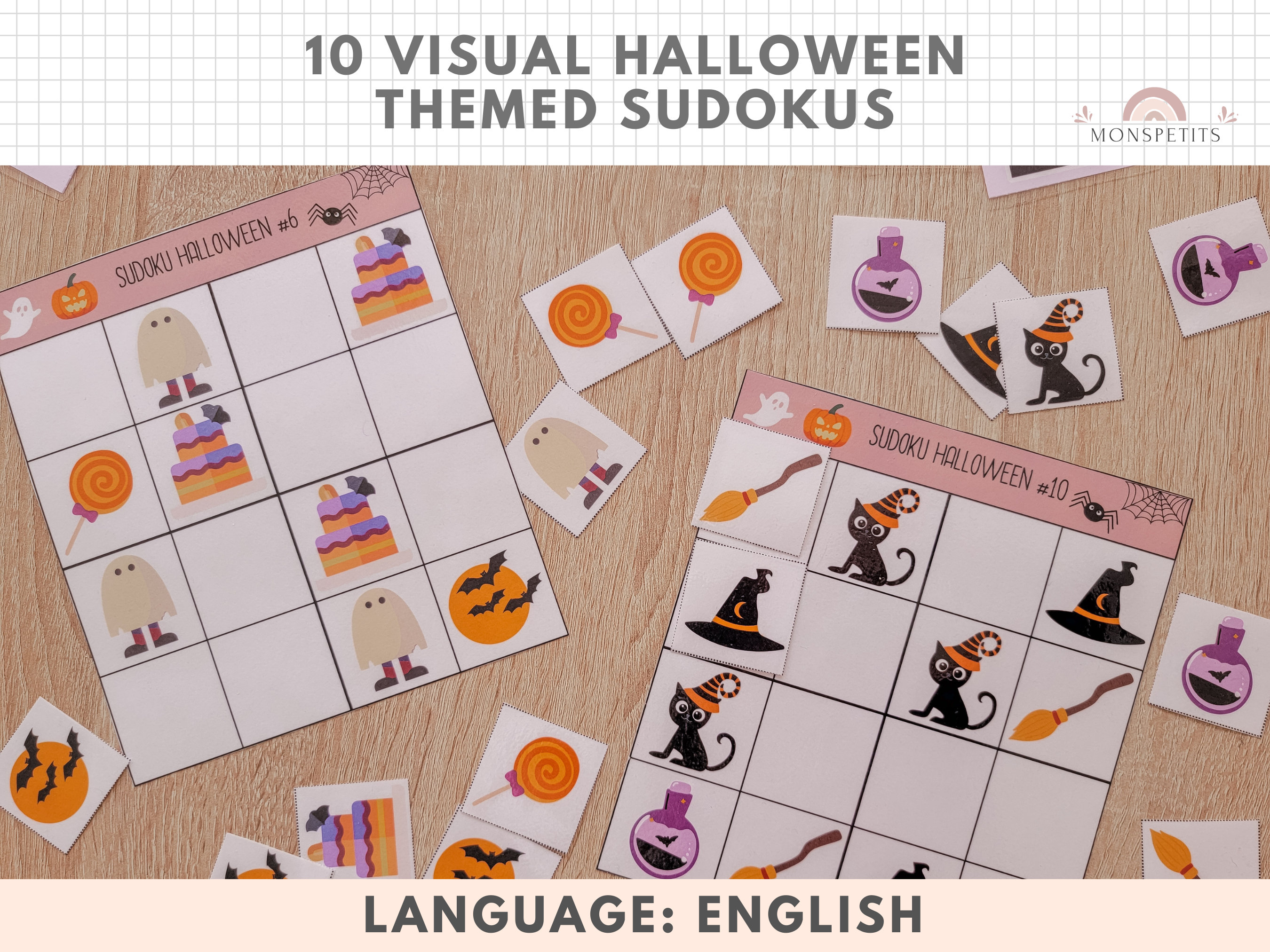 10 Halloween Themed Sudokus, Game, Logic, Math, Kids, Printable ...