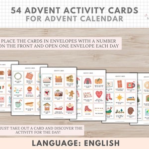 54 Advent Calendar Activity Cards, Printable Family Activities, English ...