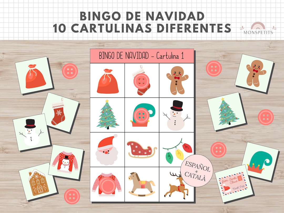Bingo Navidad, Juego, Fiesta, Vocabulario Niños, Imprimible, Español ...