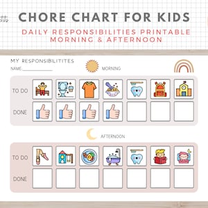Kids Responsibilities Chart Daily Routine Printable Children Chores ...