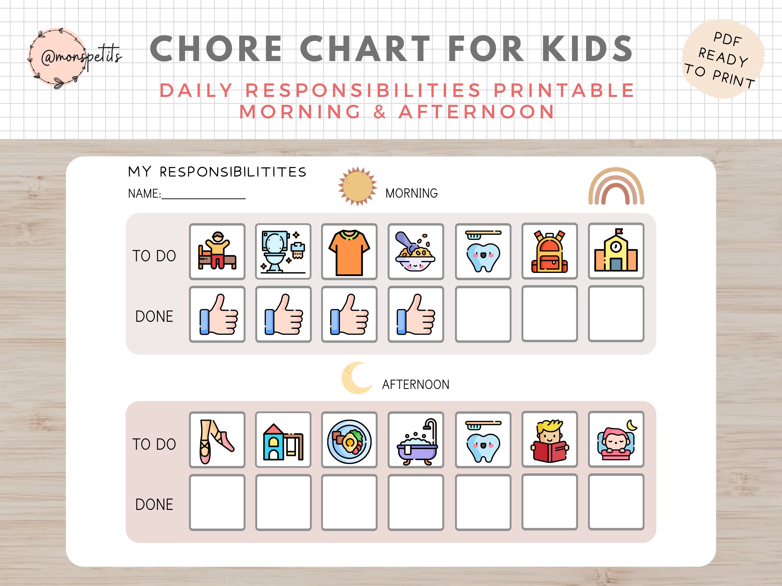 Kids Responsibilities Chart Daily Routine Printable Children Chores ...