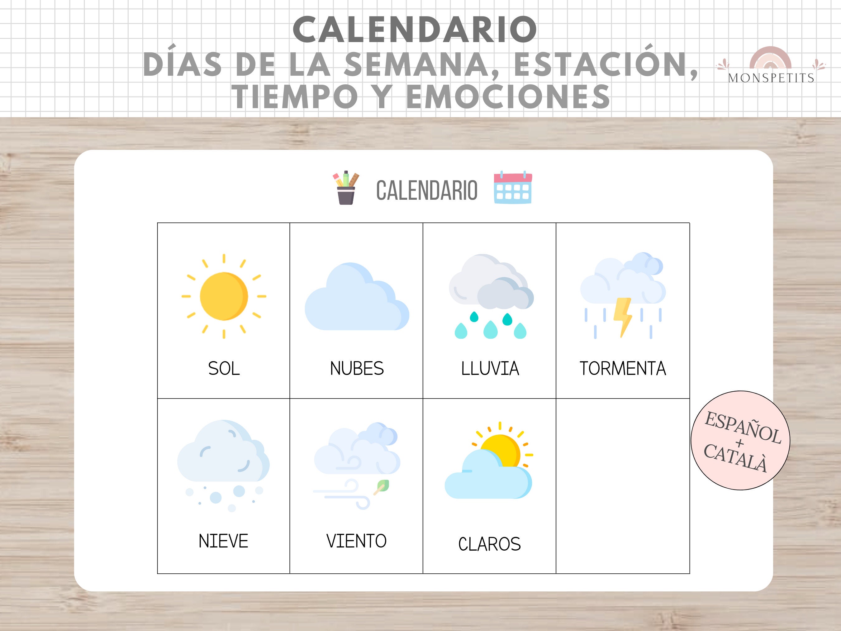 Calendario Días Semana, Estación, Tiempo, Emociones, Organización Niños ...