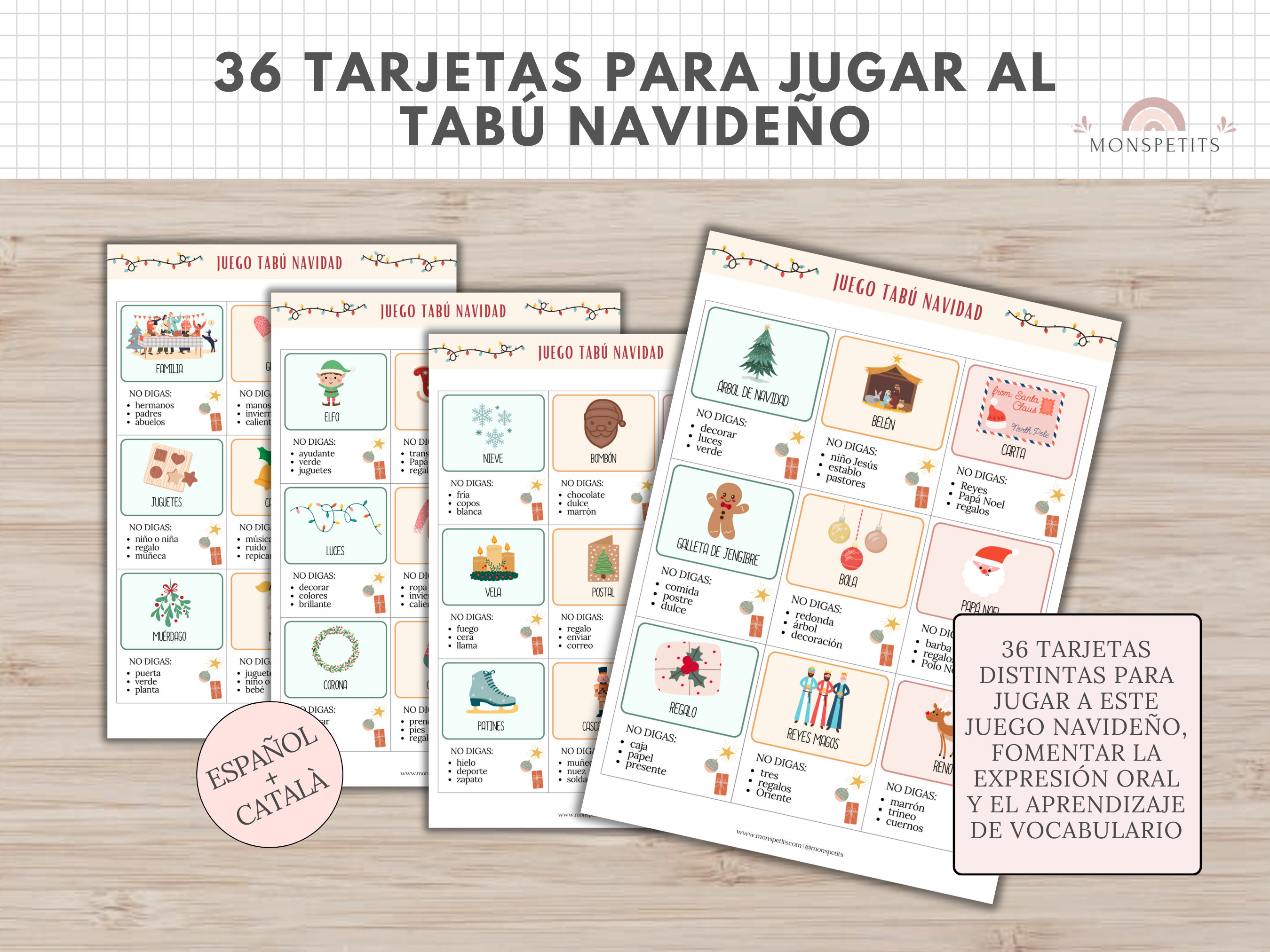 36 Tarjetas Juego Tabu Navidad, Imprimible, Fiestas, Familia, Expresión ...
