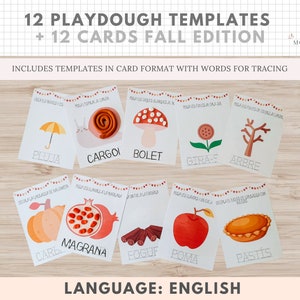 12 Fall Playdough Templates + 12 Word Cards, Printable, English ...