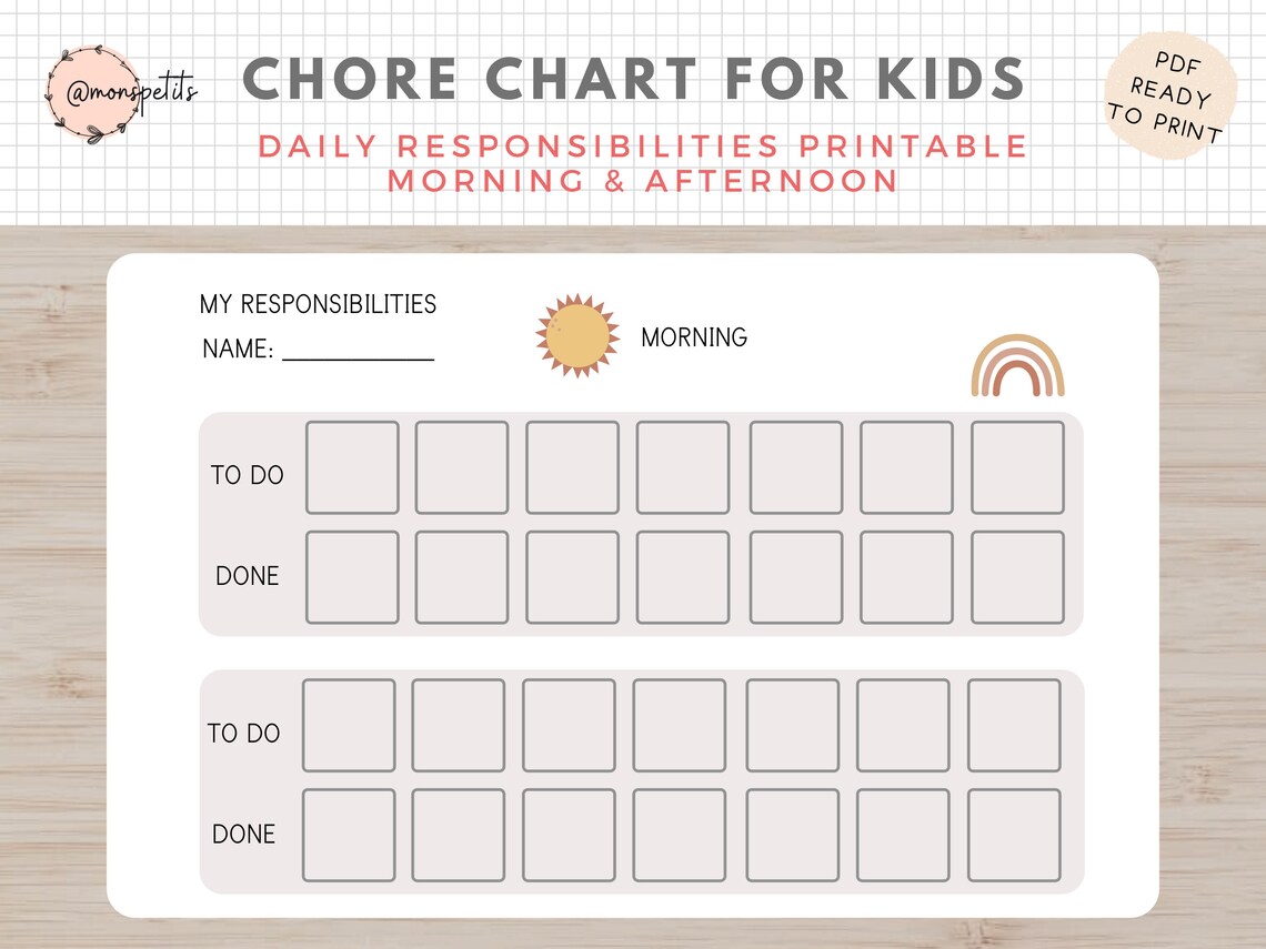 Kids Responsibilities Chart Daily Routine Printable - Etsy