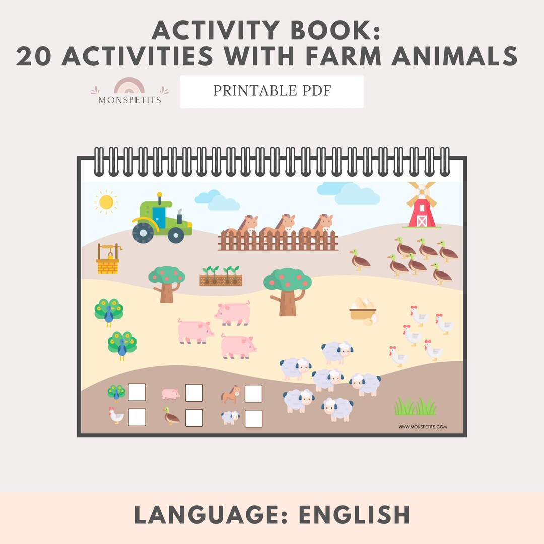 20 Farm Animal Activities, Printable Workbook for Kids, English ...