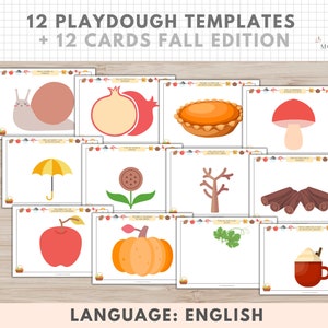 12 Fall Playdough Templates + 12 Word Cards, Printable, English ...