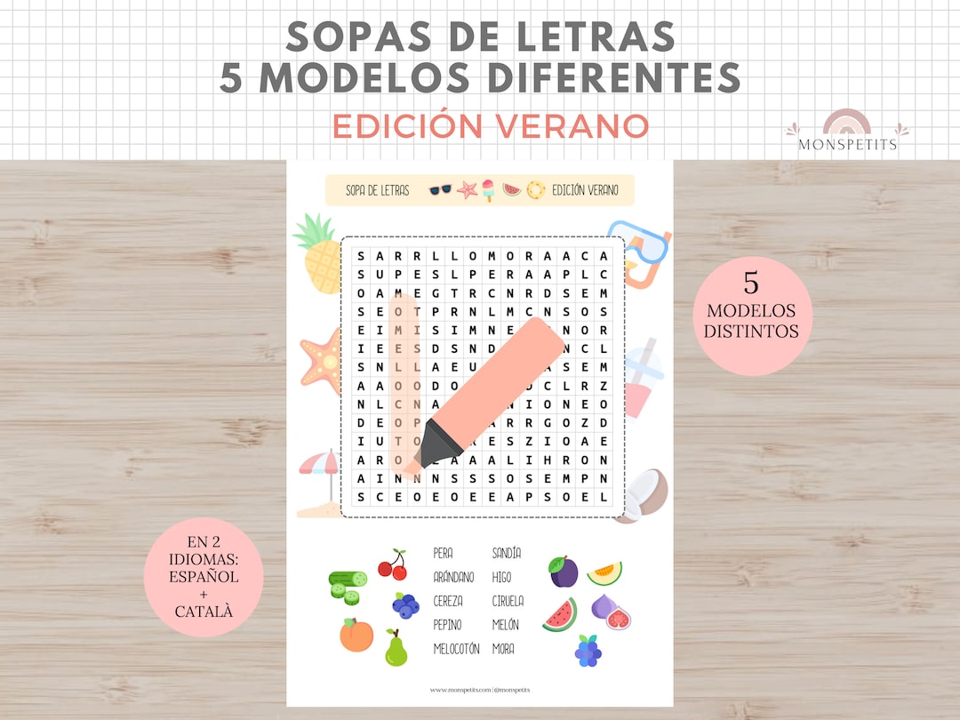 Juego Sopa De Letras, Vocabulario, Verano, Niños, Imprimible, Español ...