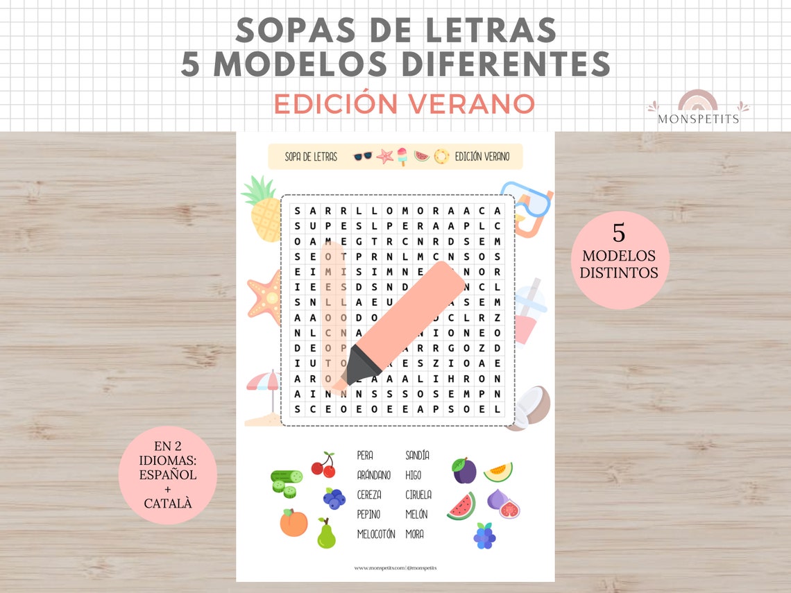Juego Sopa de Letras, Vocabulario, Verano, Niños, Imprimible, Español ...