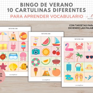 Bingo Temática Verano, Juego, Vocabulario Niños, Imprimible, Español ...
